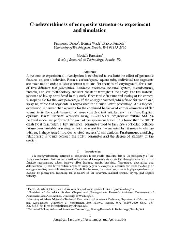 (PDF) Crashworthiness of composite structures: Experiment and Simulation