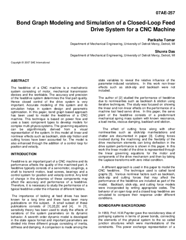(PDF) Bond Graph Modeling and Simulation of a Closed-Loop Feed Drive ...