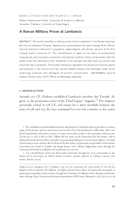 (PDF) A Roman Military Prison at Lambaesis