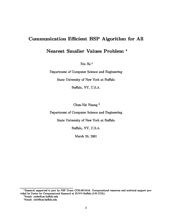 Pdf Communication Efficient Bsp Algorithm For All Nearest Smaller Values Problem