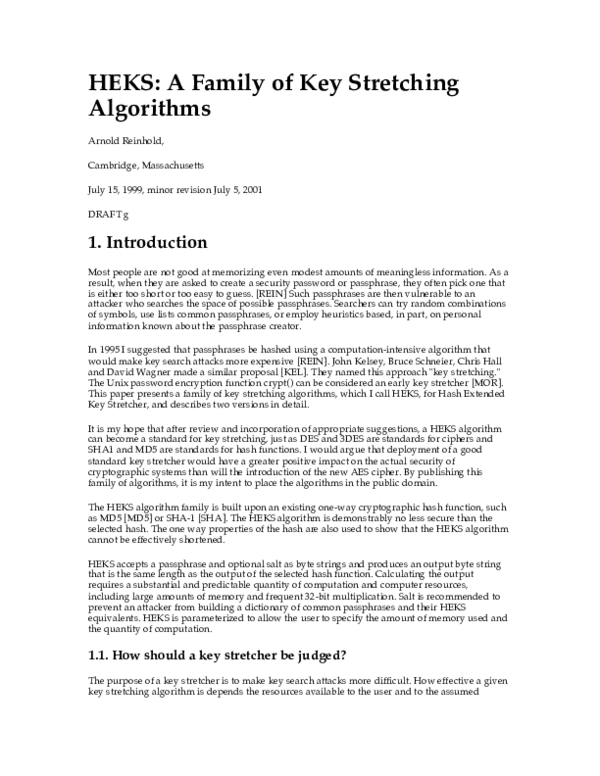 (PDF) HEKS: A Family of Key Stretching Algorithms (PDF) HEKS: A Family of Key Stretching Algorithms