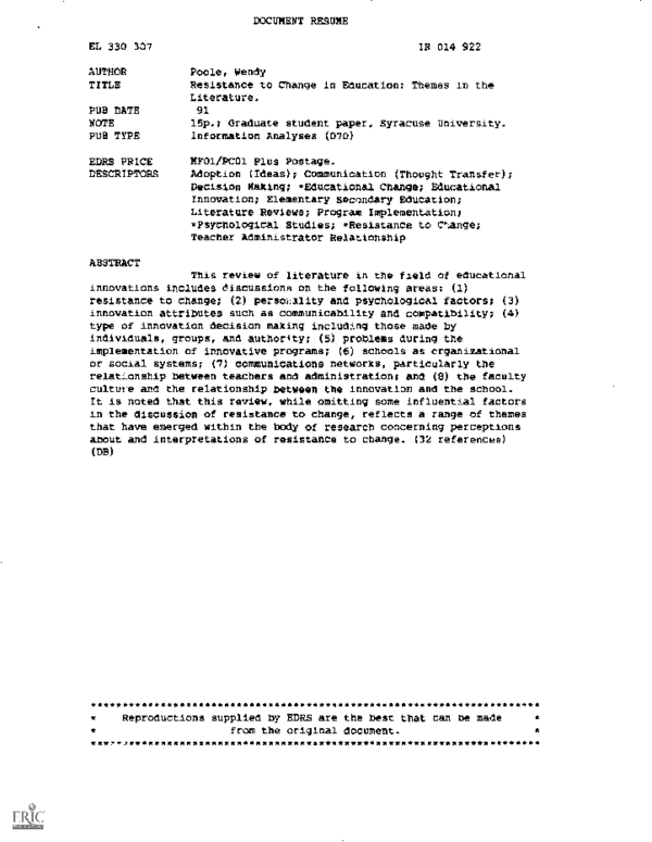 (PDF) Resistance to Change in Education: Themes in the Literature