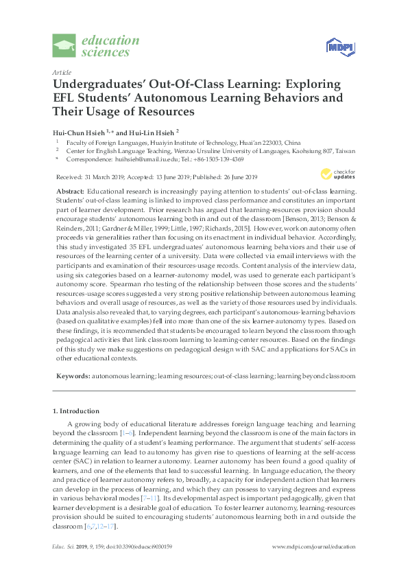 (PDF) Undergraduates' Out-Of-Class Learning: Exploring EFL Students ...