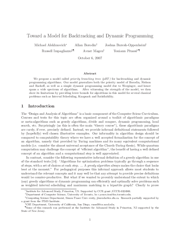 (PDF) Toward a Model for Backtracking and Dynamic Programming