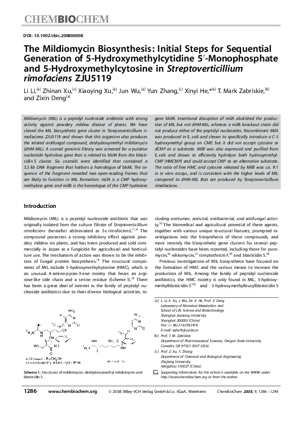 (PDF) The Mildiomycin Biosynthesis: Initial Steps for Sequential ...
