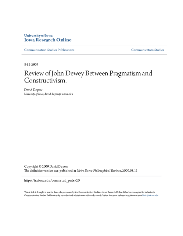 (PDF) Review of John Dewey Between Pragmatism and Constructivism