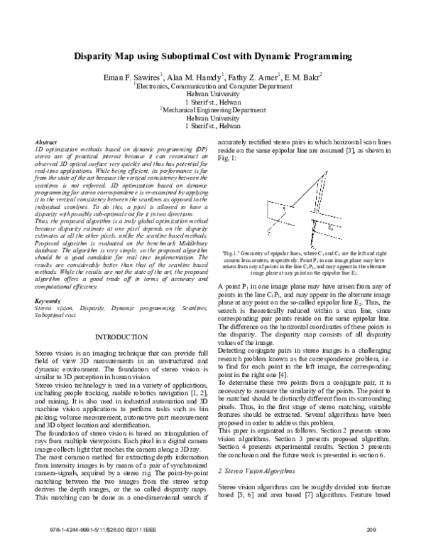 Pdf Disparity Map Using Suboptimal Cost With Dynamic Programming Alaa Hamdy