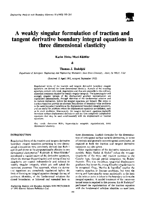 (PDF) A weakly singular formulation of traction and tangent derivative boundary integral ...