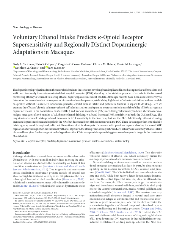 (PDF) Voluntary Ethanol Intake Predicts κ-Opioid Receptor ...