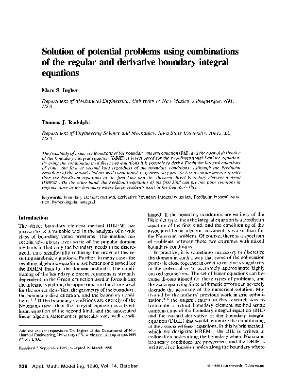 (PDF) Solution of potential problems using combinations of the regular and derivative boundary ...