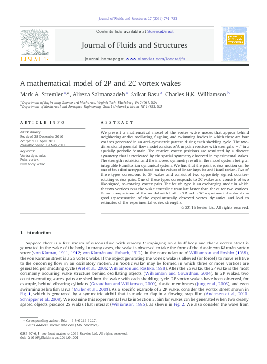 (PDF) A mathematical model of 2P and 2C vortex wakes