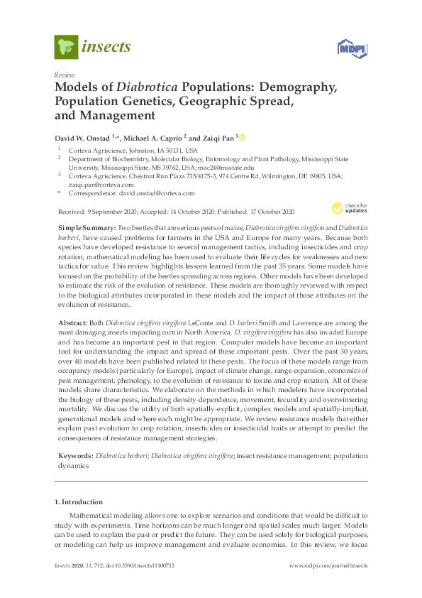 (PDF) Models of Diabrotica Populations: Demography, Population Genetics, Geographic Spread, and ...