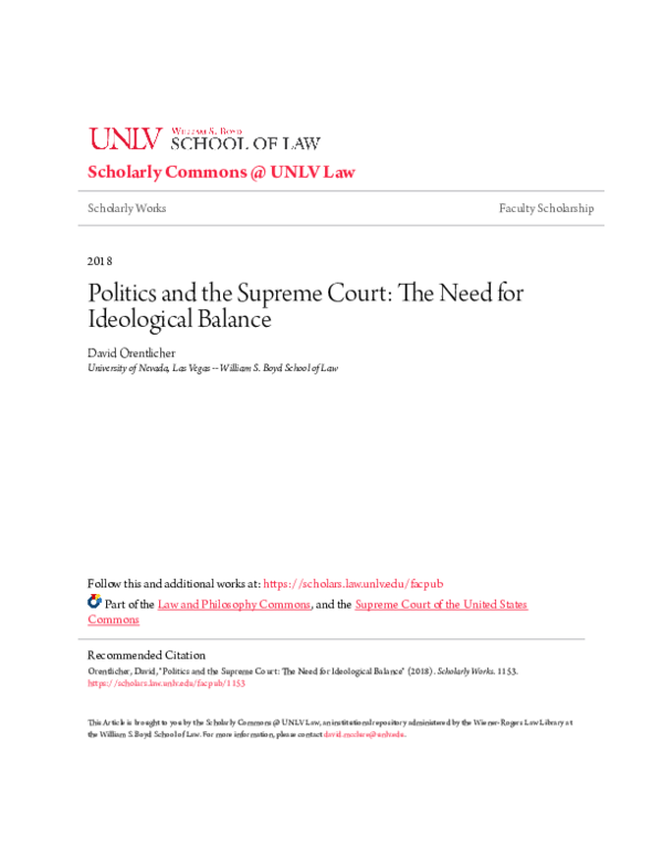 (PDF) Politics and the Supreme Court: The Need for Ideological Balance