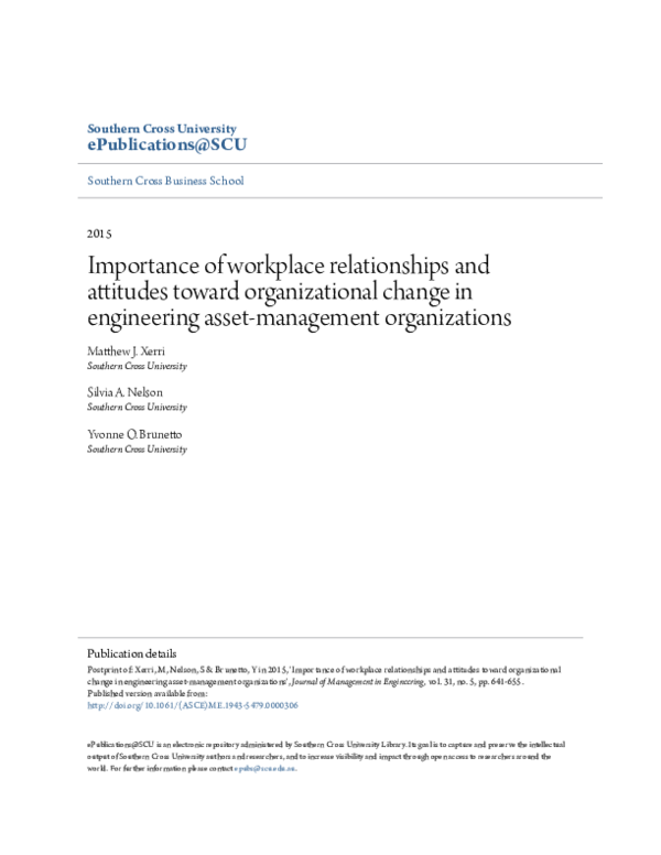 (PDF) Importance of Workplace Relationships and Attitudes toward Organizational Change in ...