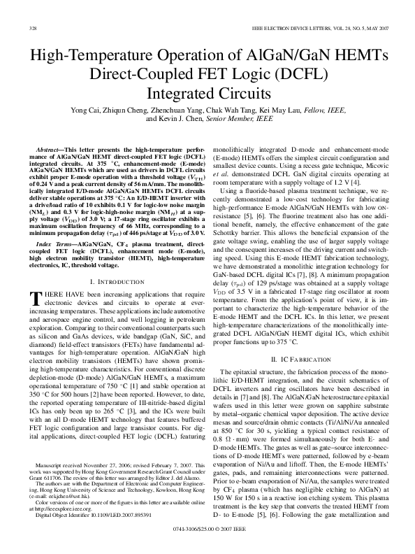(PDF) High-Temperature Operation of AlGaN/GaN HEMTs Direct-Coupled FET ...