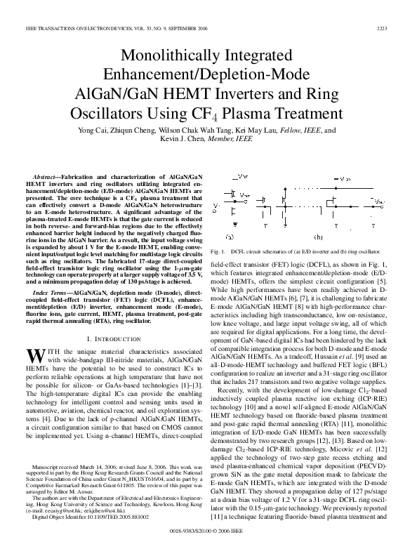 (PDF) Monolithically Integrated Enhancement/Depletion-Mode AlGaN/GaN HEMT Inverters and Ring ...