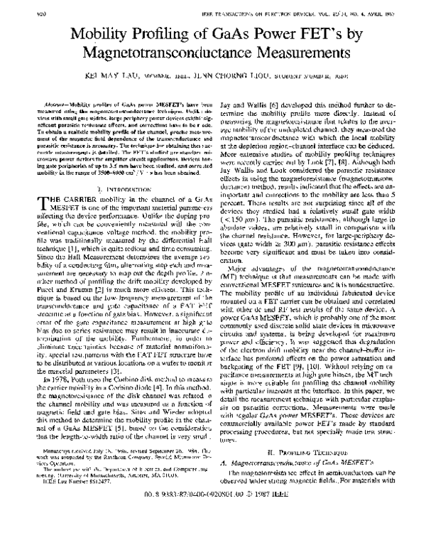 (PDF) Mobility profiling of GaAs power FET's by magnetotransconductance ...