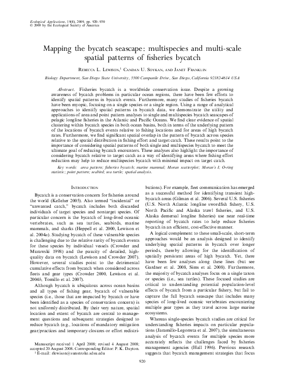 (PDF) Mapping the bycatch seascape: multispecies and multi-scale spatial patterns of fisheries ...