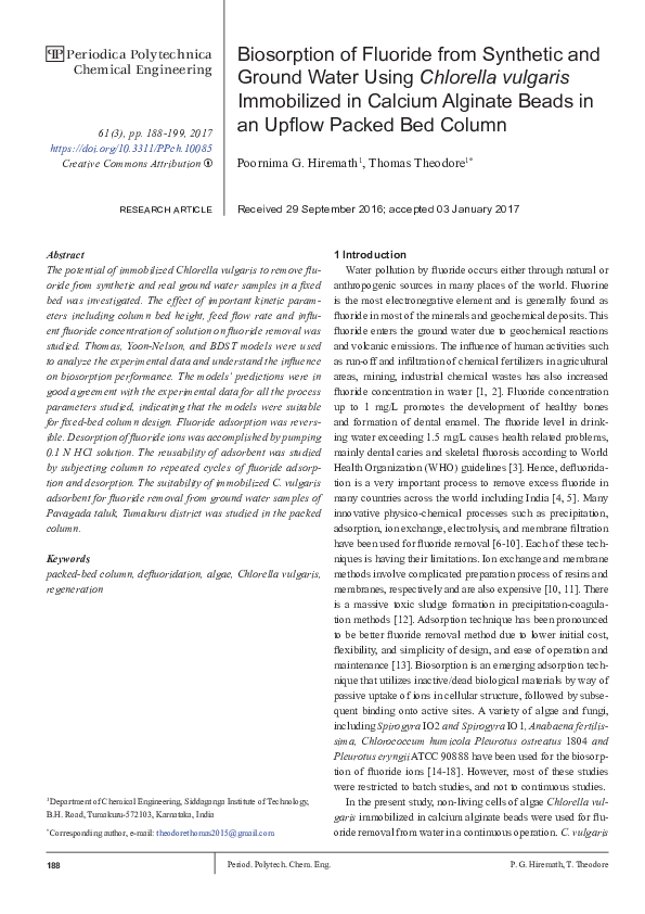 (PDF) Biosorption of Fluoride from Synthetic and Ground Water Using ...