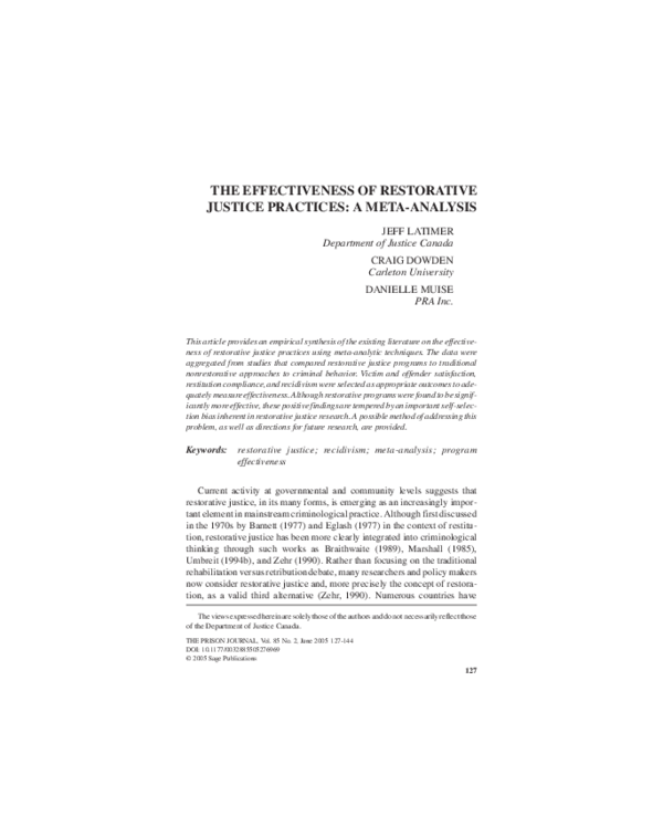 (PDF) The Effectiveness of Restorative Justice Practices: A Meta-Analysis