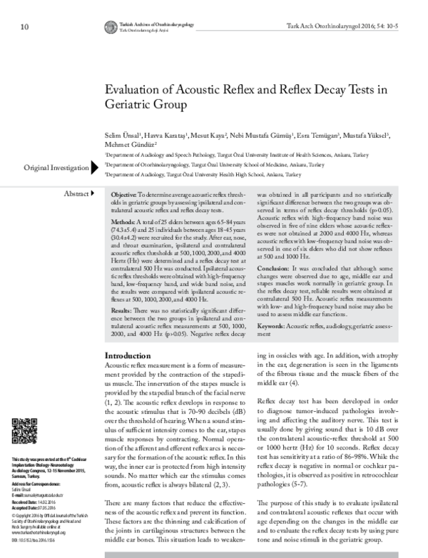 (PDF) Evaluation of Acoustic Reflex and Reflex Decay Tests in Geriatric ...