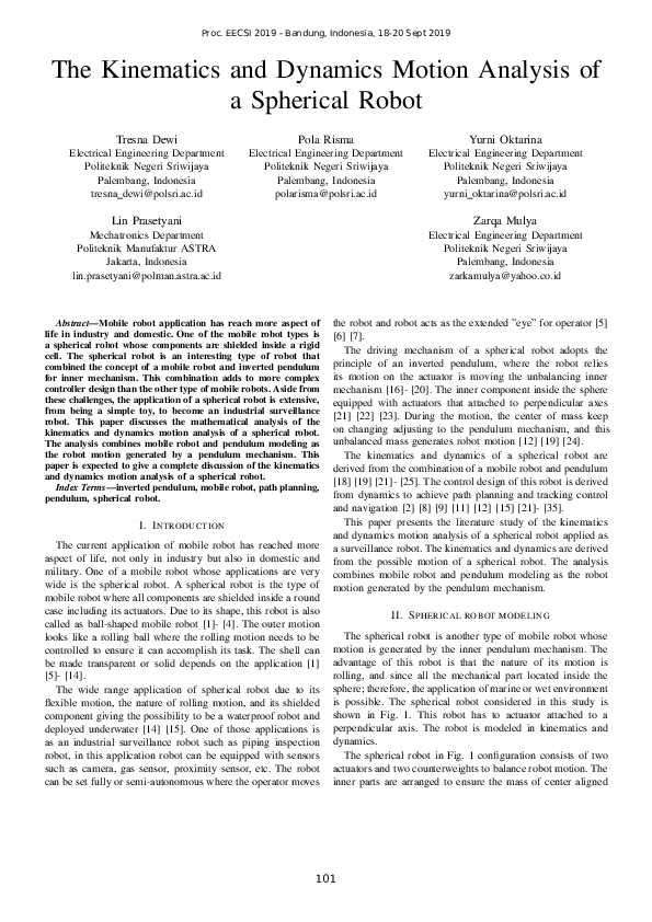 Pdf The Kinematics And Dynamics Motion Analysis Of A Spherical Robot
