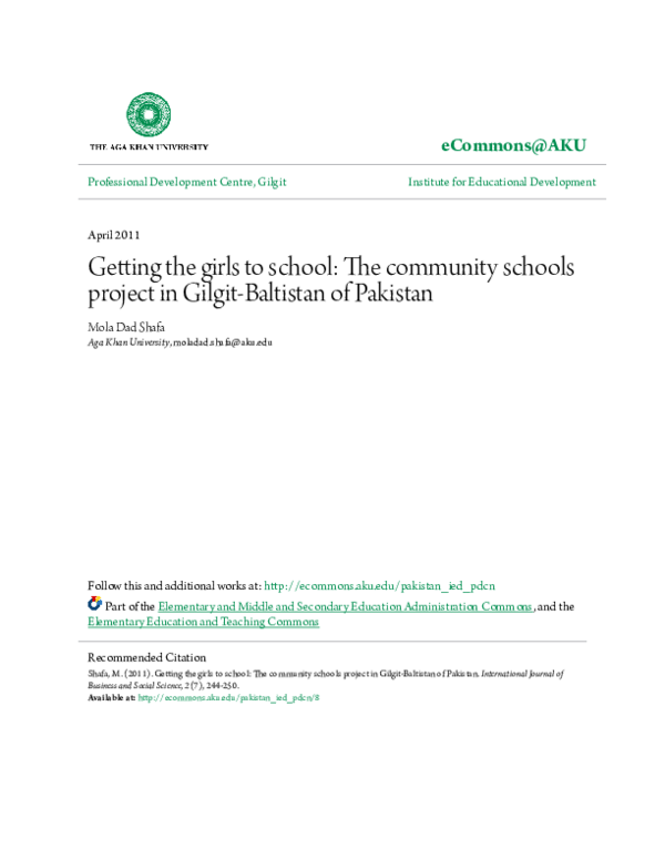 (PDF) Getting the girls to school: The community schools project in ...
