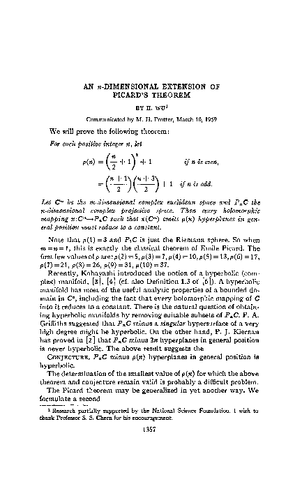 (PDF) An $n$-dimensional extension of Picard's theorem