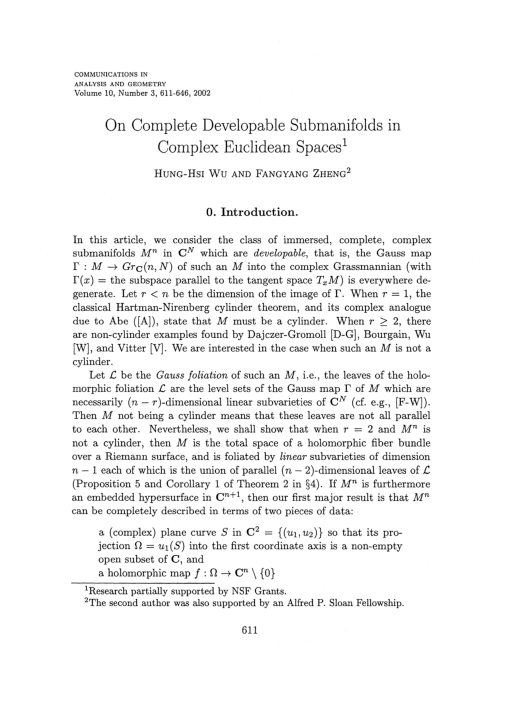 (PDF) On complete developable submanifolds in complex Euclidean spaces