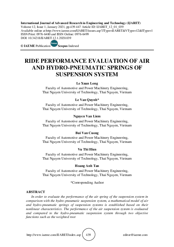 (PDF) RIDE PERFORMANCE EVALUATION OF AIR AND HYDRO-PNEUMATIC SPRINGS OF ...