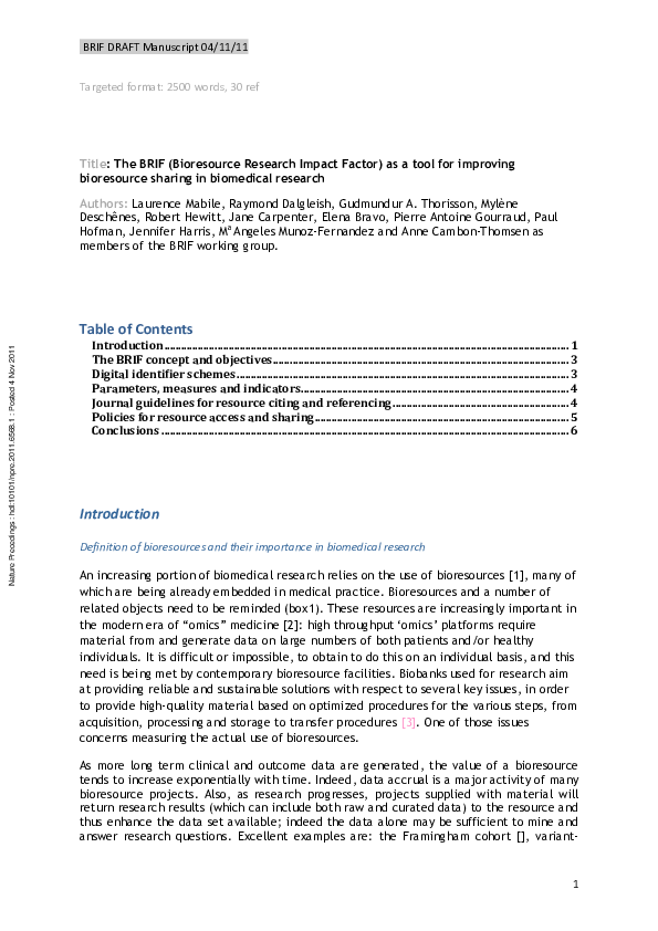 (PDF) The BRIF (Bioresource Research Impact Factor) as a tool for ...