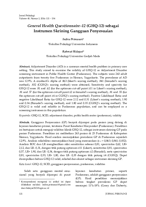(PDF) General Health Qquestionnaire-12 (GHQ-12) sebagai Instrumen ...