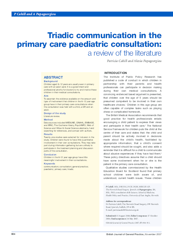 (PDF) Triadic communication in the primary care paediatric consultation ...