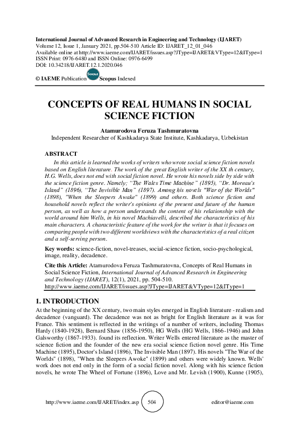 (PDF) CONCEPTS OF REAL HUMANS IN SOCIAL SCIENCE FICTION