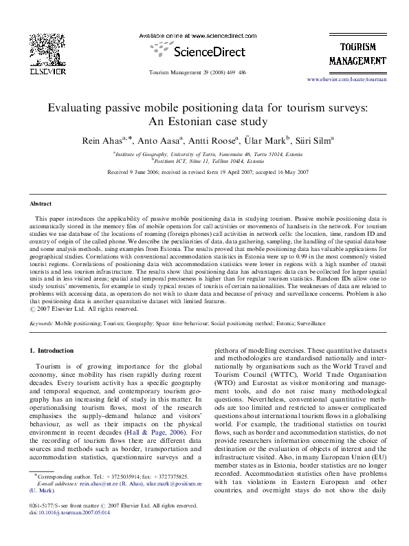 (PDF) Evaluating passive mobile positioning data for tourism surveys ...