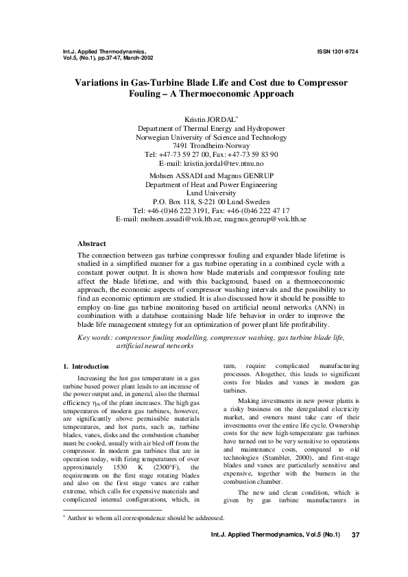 (PDF) Variations in Gas-Turbine Blade Life and Cost due to Compressor ...