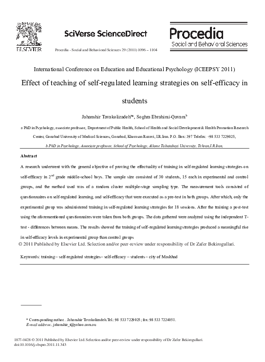 (PDF) Effect of teaching of self-regulated learning strategies on self ...