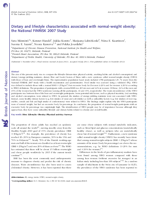 (PDF) Dietary and lifestyle characteristics associated with normal ...