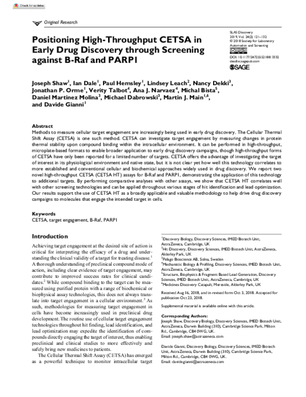 (PDF) Positioning High-Throughput CETSA in Early Drug Discovery through ...