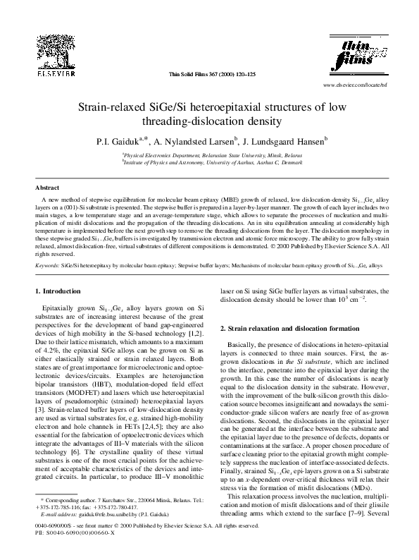 (PDF) Strain-relaxed SiGe/Si heteroepitaxial structures of low ...