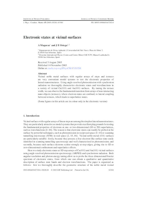 (PDF) Electronic states at vicinal surfaces