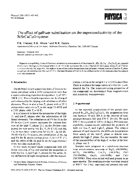 (PDF) The effect of gallium substitution on the superconductivity of ...