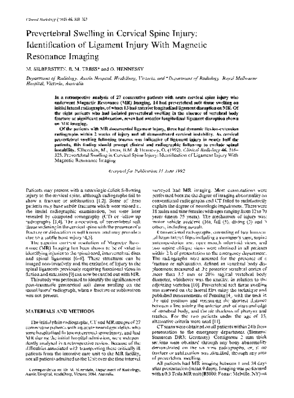 (PDF) Prevertebral swelling in cervical spine injury: Identification of ...