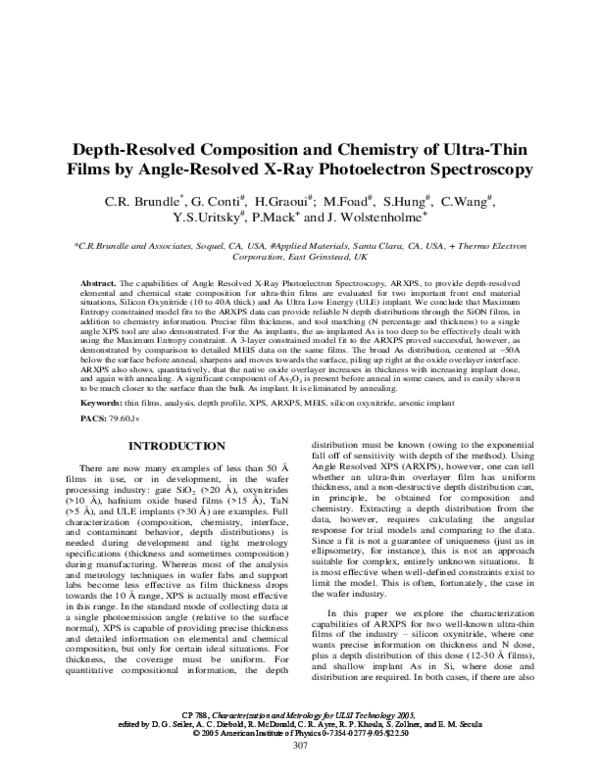 (PDF) Depth-Resolved Composition and Chemistry of Ultra-Thin Films by Angle-Resolved X-Ray ...
