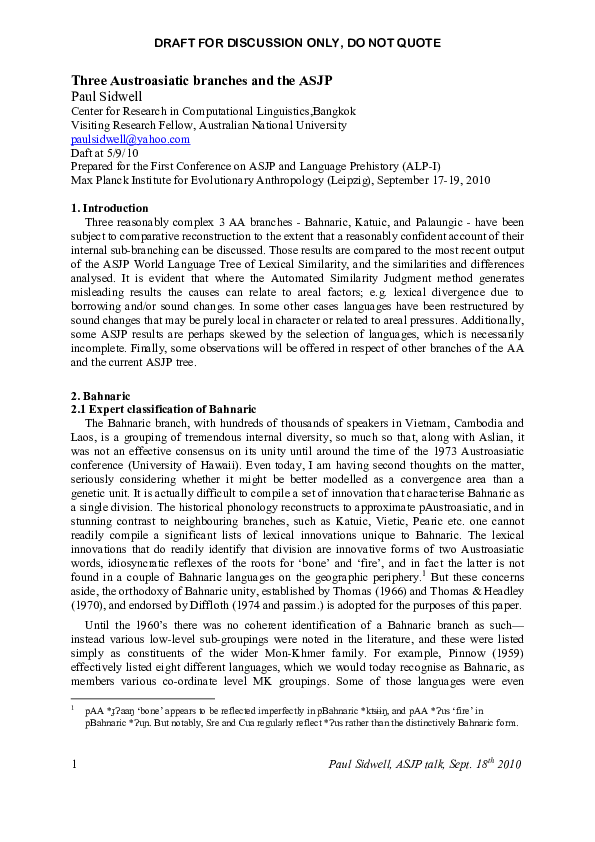 (PDF) Three Austroasiatic branches and the ASJP