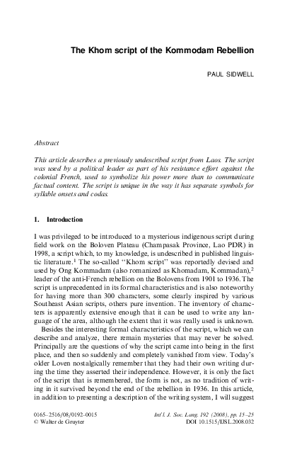(PDF) The Khom script of the Kommodam Rebellion