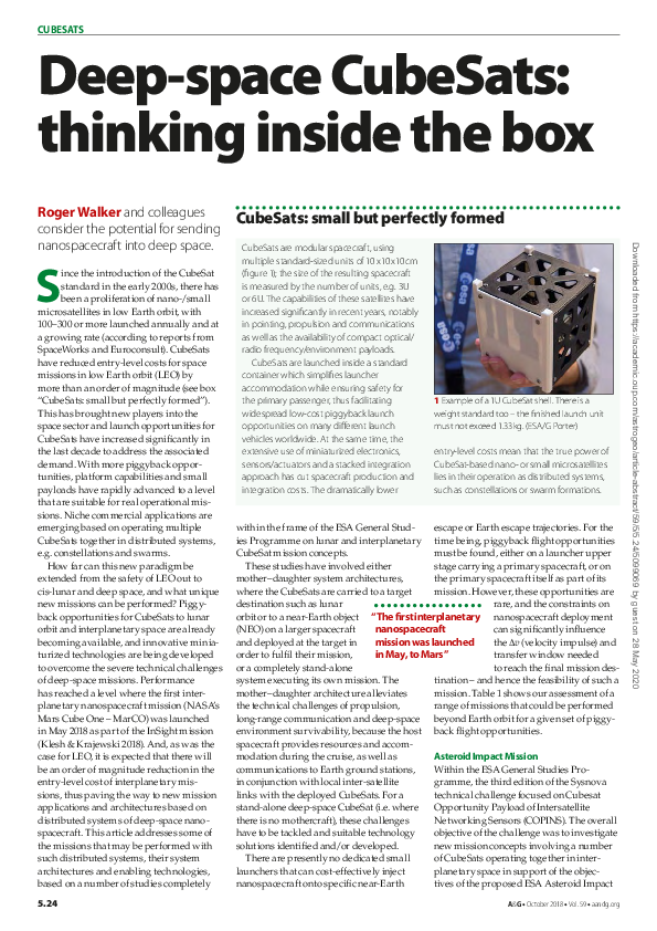 (PDF) Deep-space CubeSats: thinking inside the box