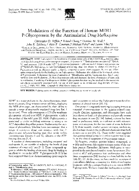 (PDF) Modulation of the function of human MDR1 P-glycoprotein by the ...