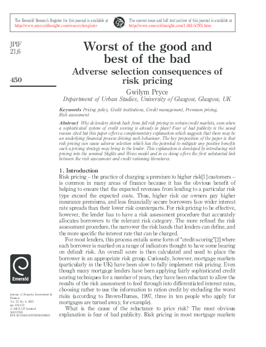 (PDF) Worst of the good and best of the bad: Adverse selection ...