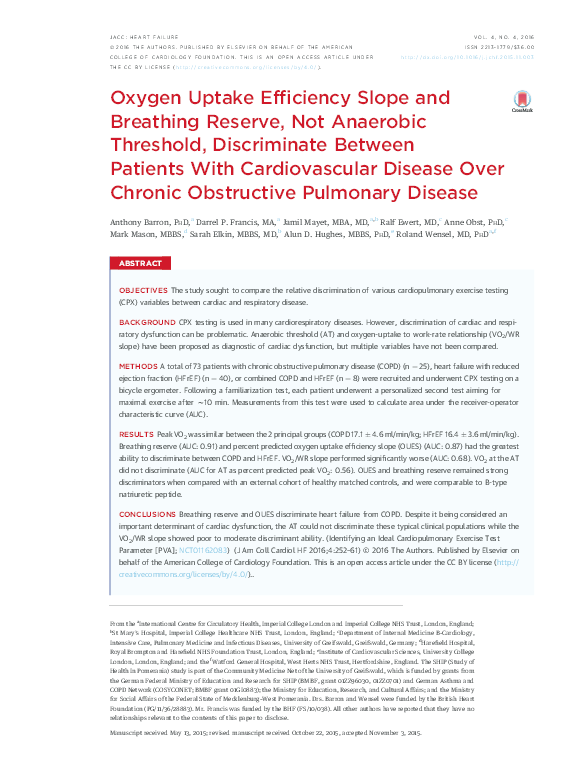 (PDF) Oxygen Uptake Efficiency Slope and Breathing Reserve, Not ...